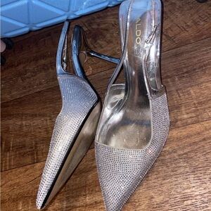 Aldo | Shoes | Aldo Metallic Silver Slingback Heels | Poshmark